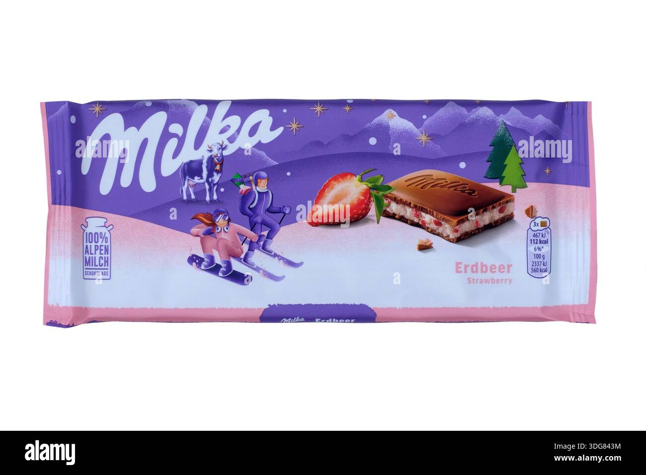 bar of milka strawberry erdbeer milk chocolate christmas edition cut ...