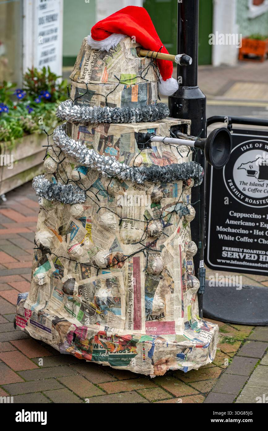 Dalek sculpture made from old newspapers wrapped with tinsel and ...