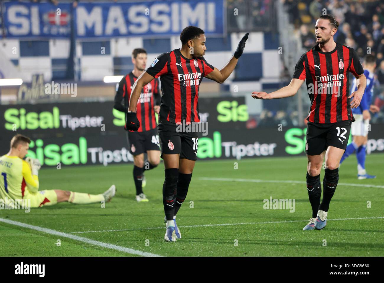 AC Milan's Christopher Nkunku celebrates scoring during the Serie A ...
