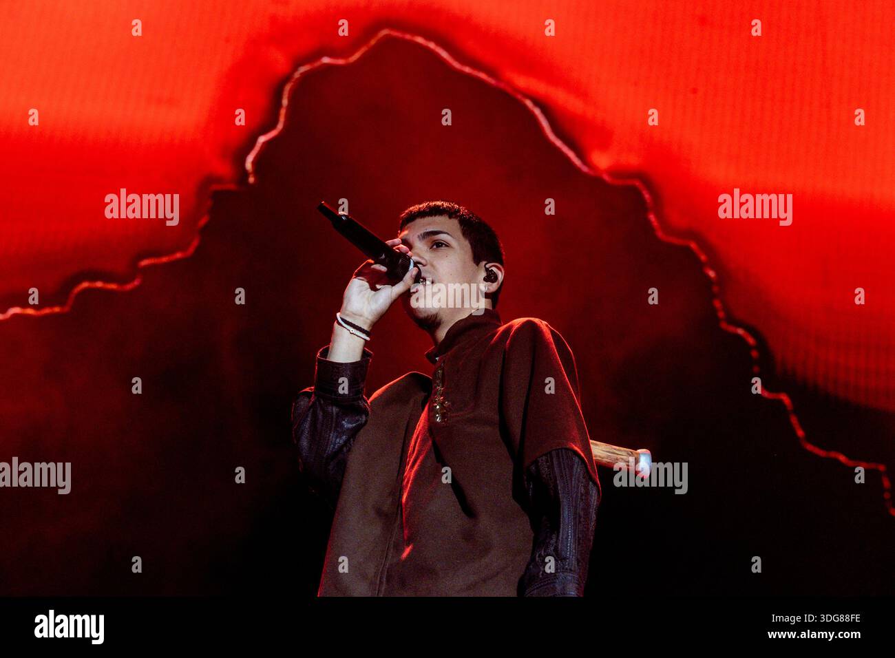 Singer Milo J during a performance at the Movistar Arena on 15 January ...