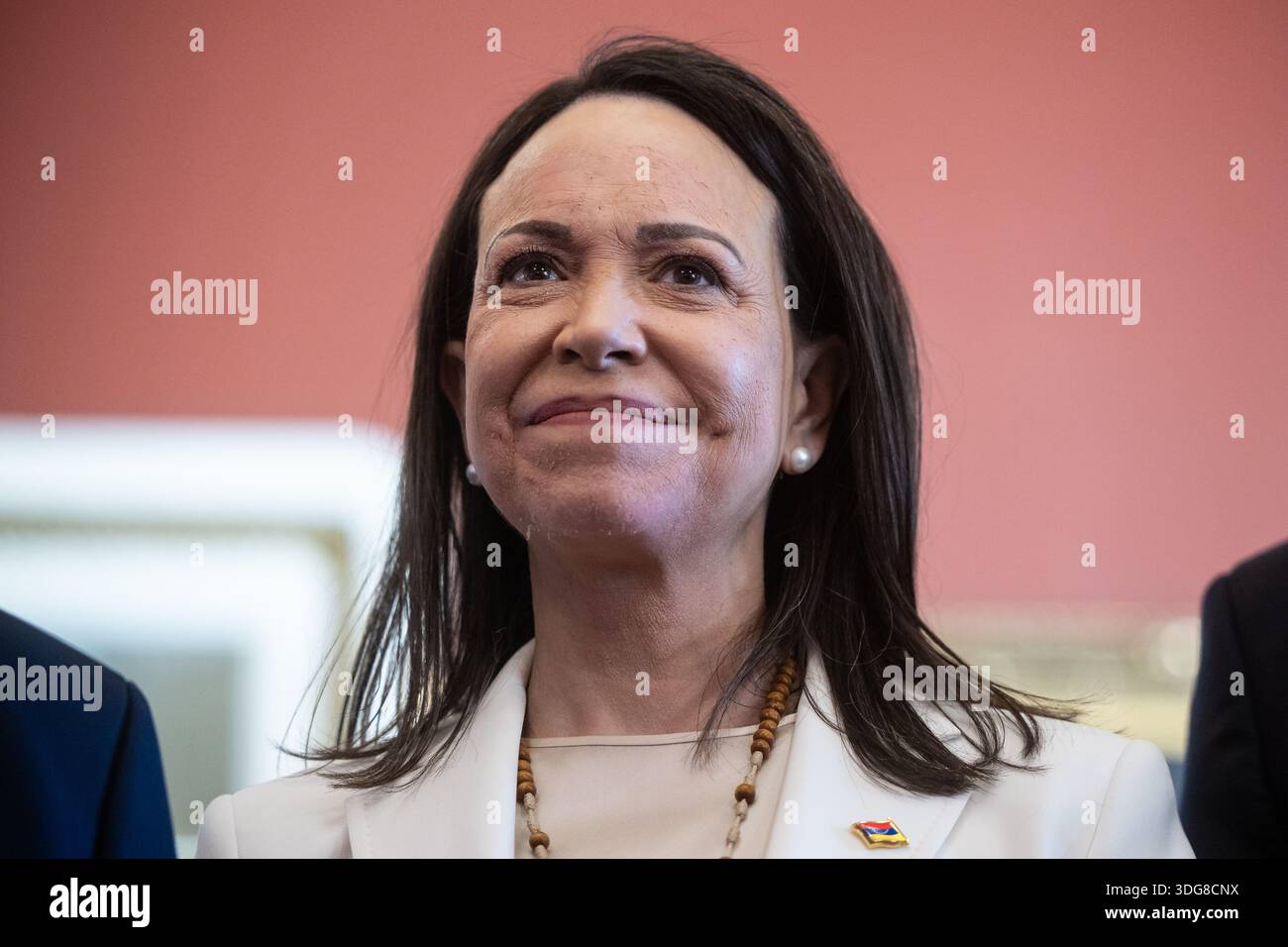 Venezuelan opposition leader María Corina Machado is seen before a ...