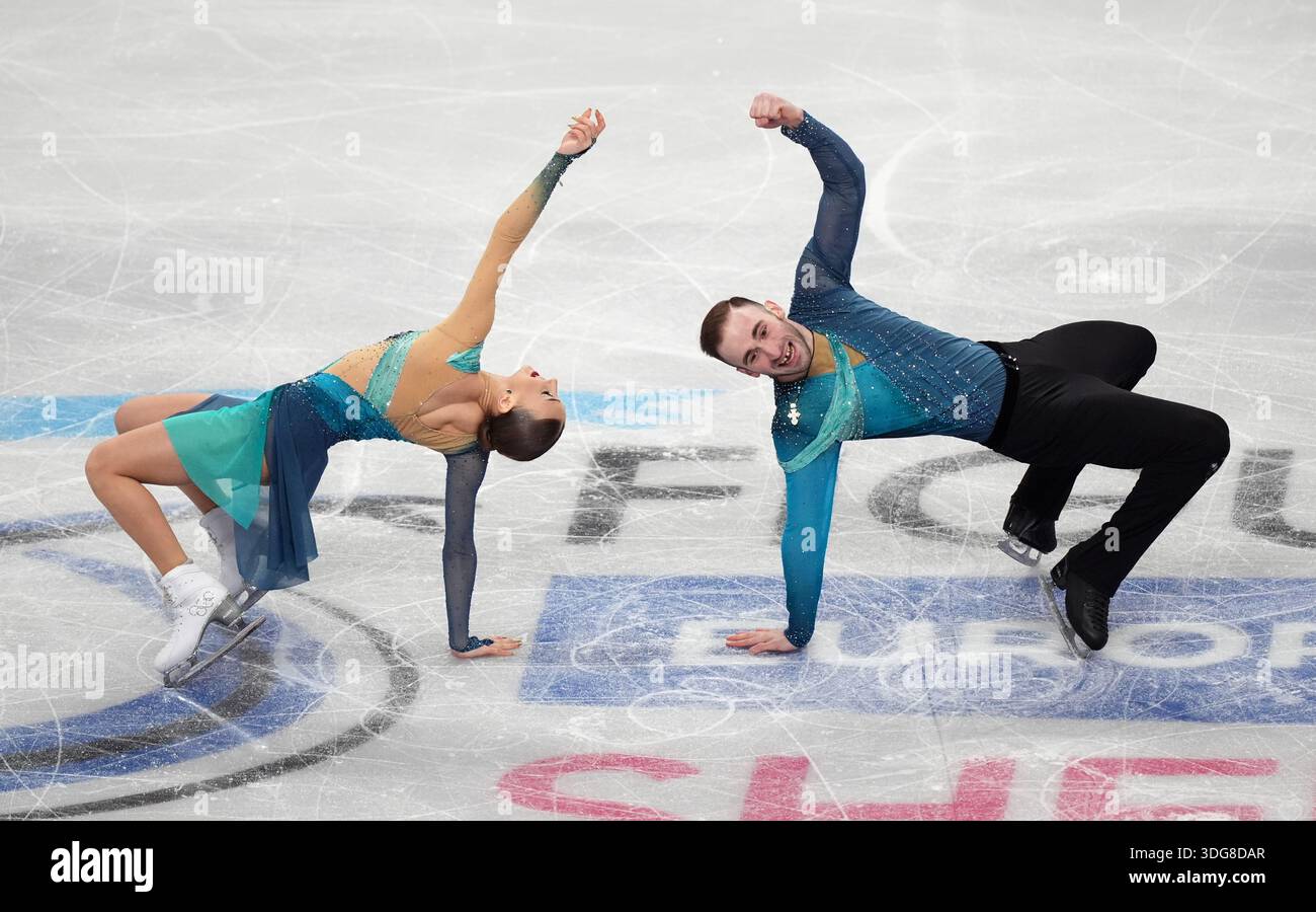 Georgia's Anastasiia Metelkina and Luka Berulava celebrate winning the ...