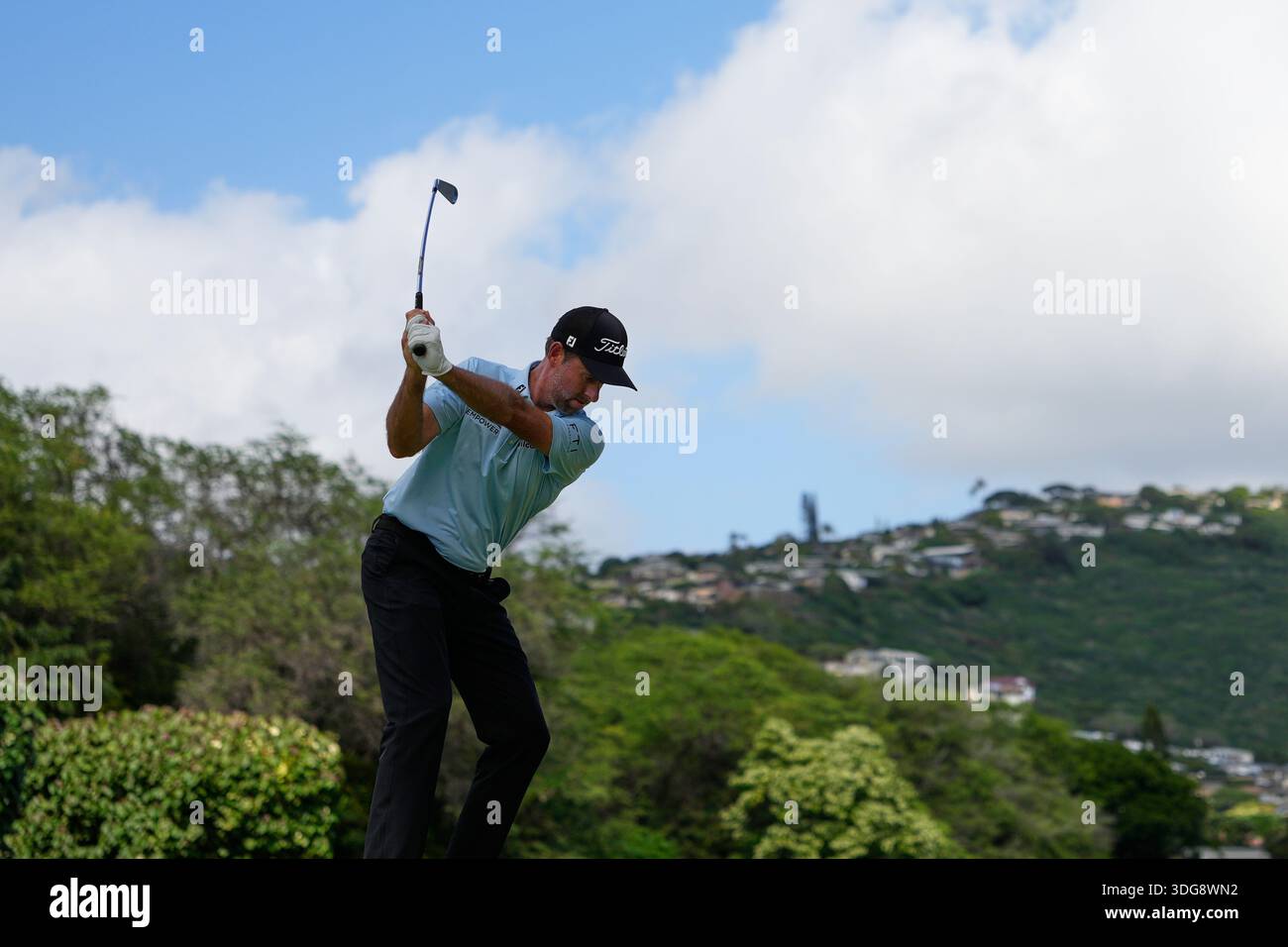 Webb Simpson hits on the seventh hole during the first round of the ...