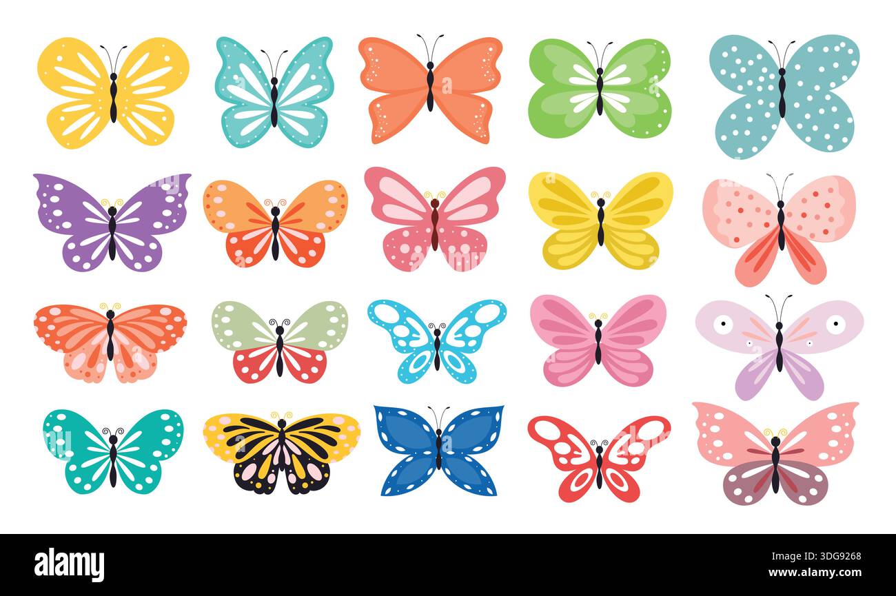 Butterfly colorful clipart set. Colorful Butterfly insect flat icon ...