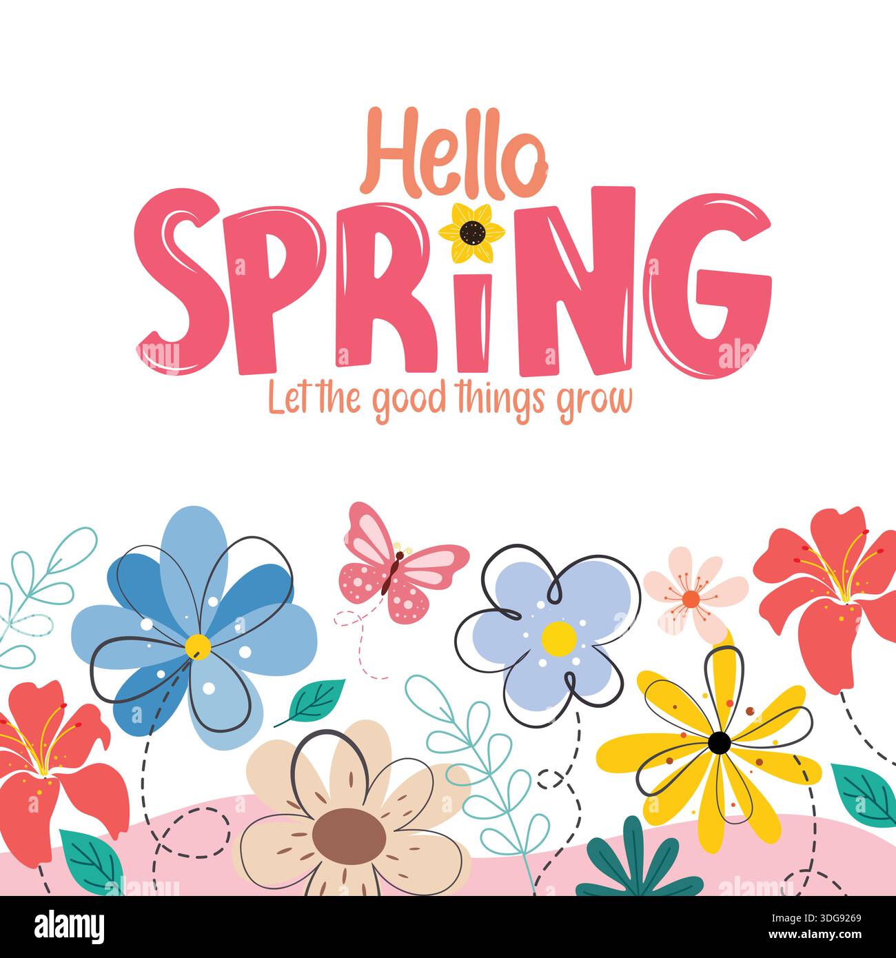 Hello Spring greeting card clipart background design. Hello Spring ...