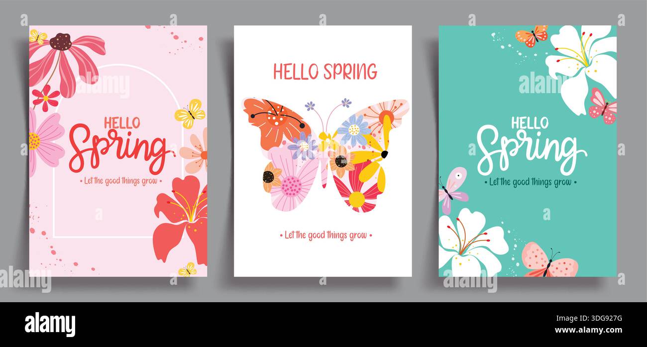 Hello Spring greeting card clipart poster set. Hello Spring greeting ...
