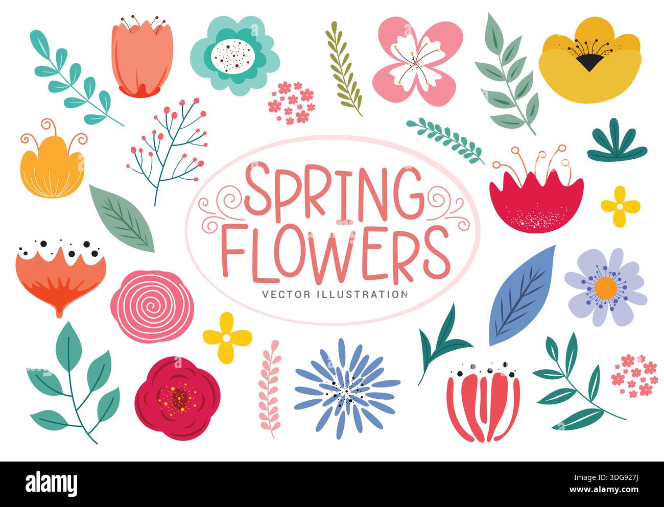 Spring Flowers set clipart design. Colorful Flowers drawing clip art ...