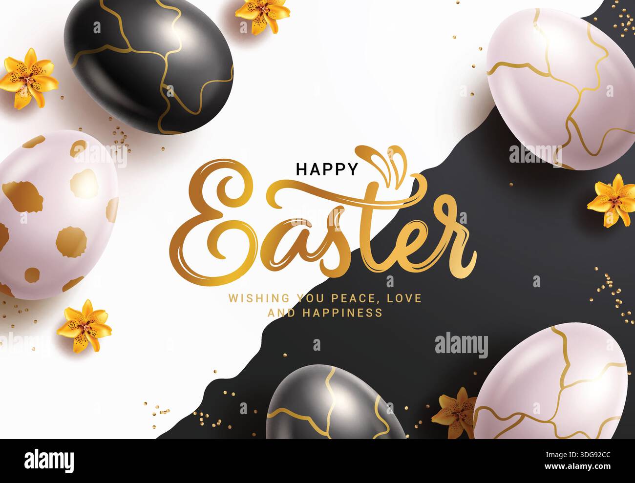 Happy Easter greeting card clipart design. Happy Easter greeting gold ...