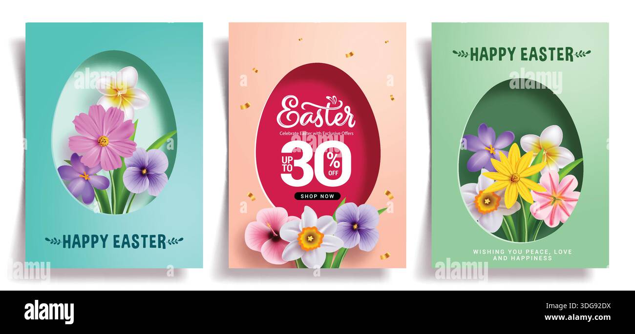 Easter greeting card clipart poster set. Happy Easter greeting and sale ...