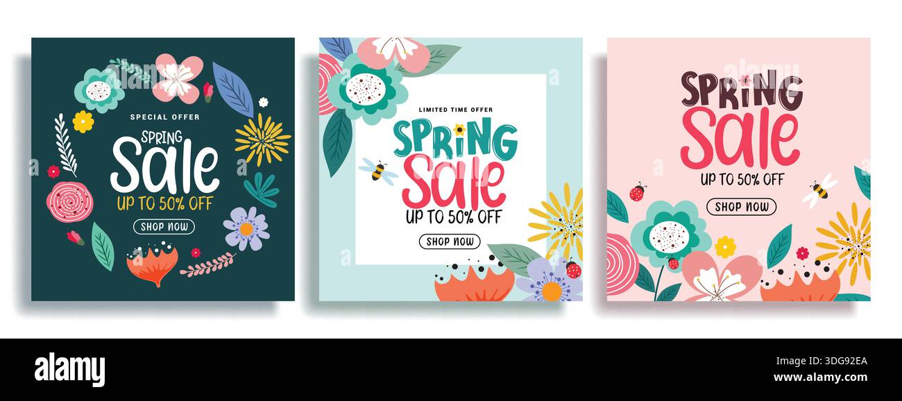 Spring Sale poster set clipart. Spring special offer discount sale ...