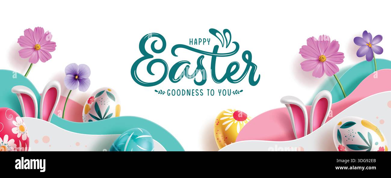 Happy Easter greeting card banner design. Easter greeting text clip art ...