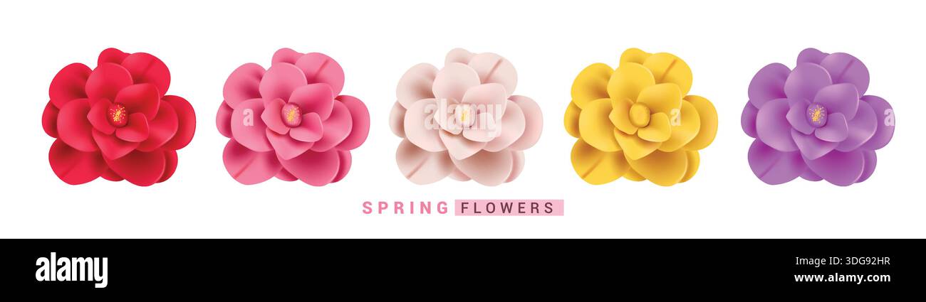 Spring Camellia Flowers clipart set. Camelia 3d Flowers clip art in red ...