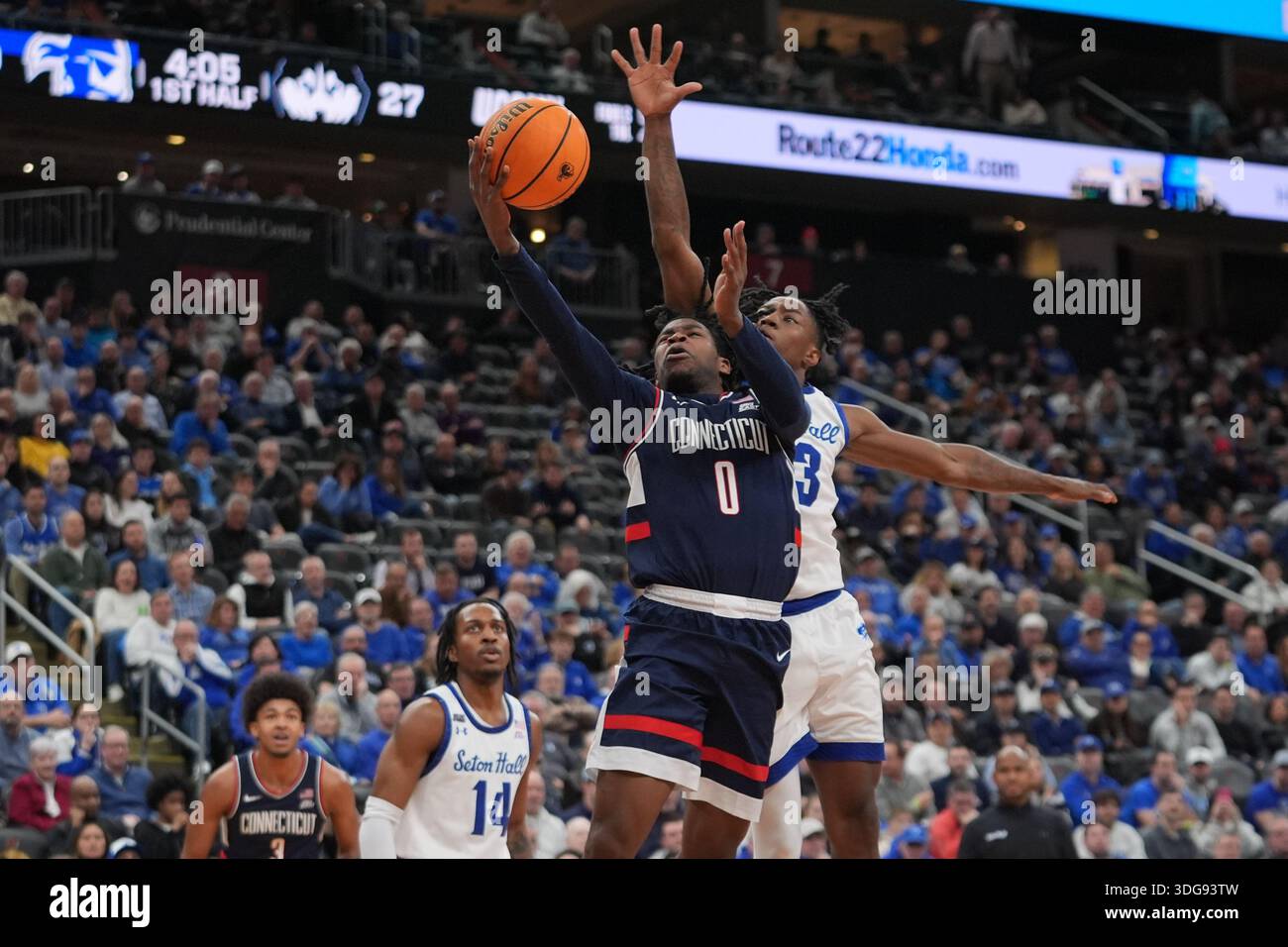 UConn's Malachi Smith (0) drives past Seton Hall's Trey Parker during ...