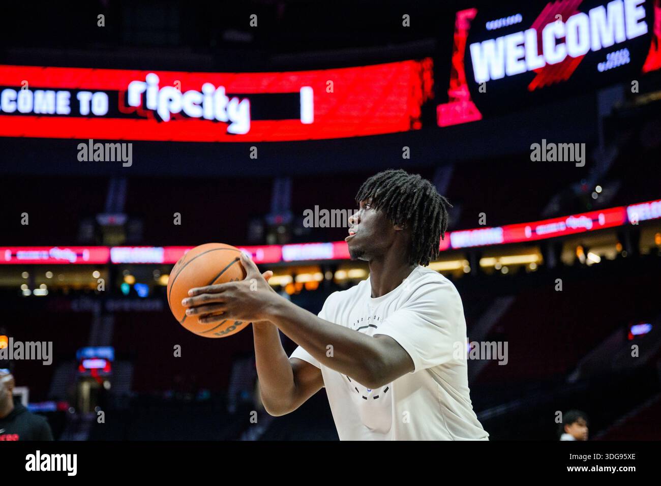Portland Trail Blazers guard Sidy Cissoko warms up before an NBA ...