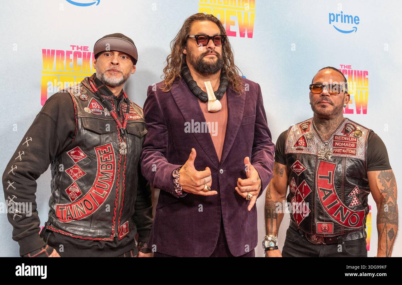 Jason Momoa (C) and members of Redrum MC motorcycle club attend special ...