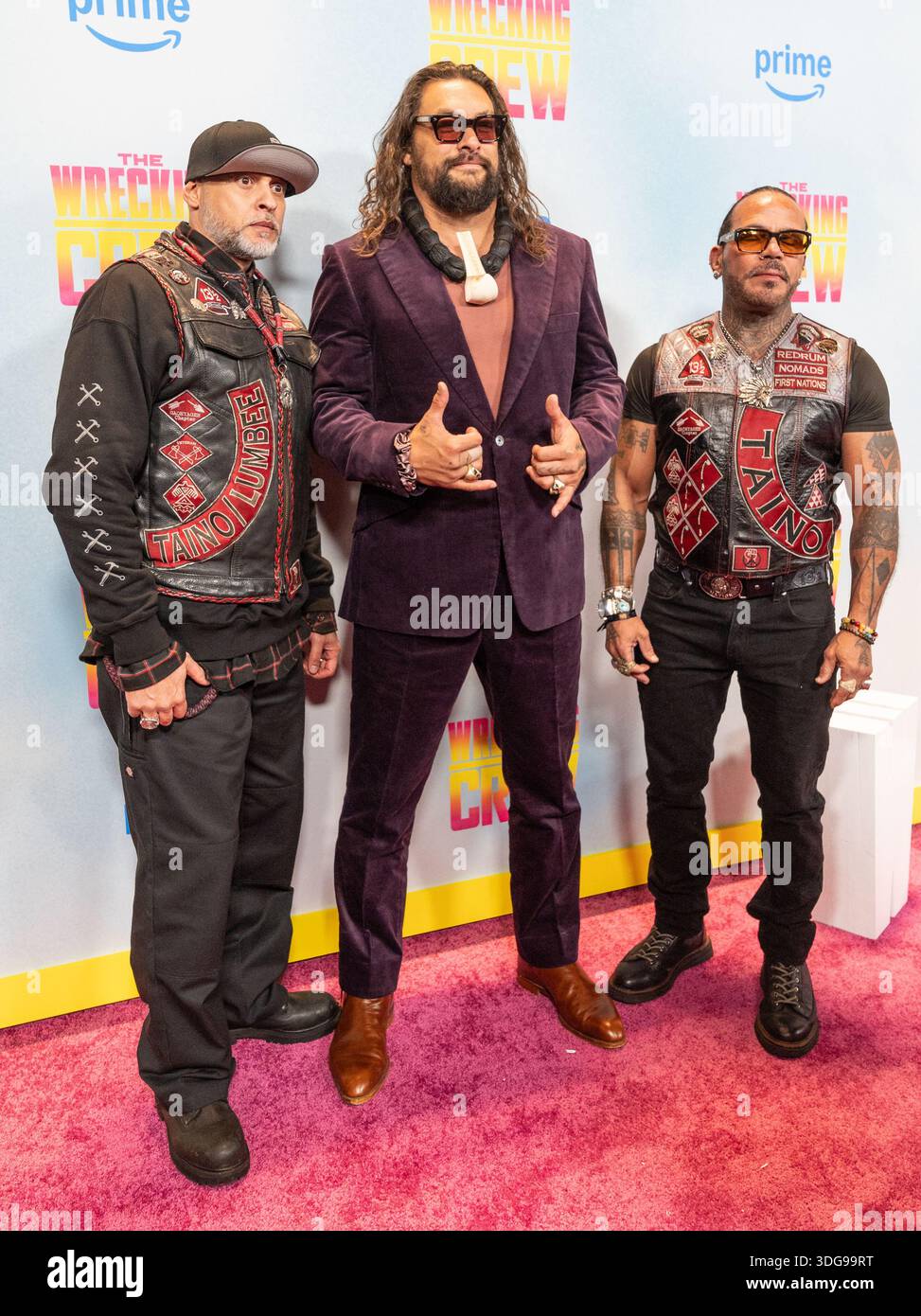 Jason Momoa (C) and members of Redrum MC motorcycle club attend special ...