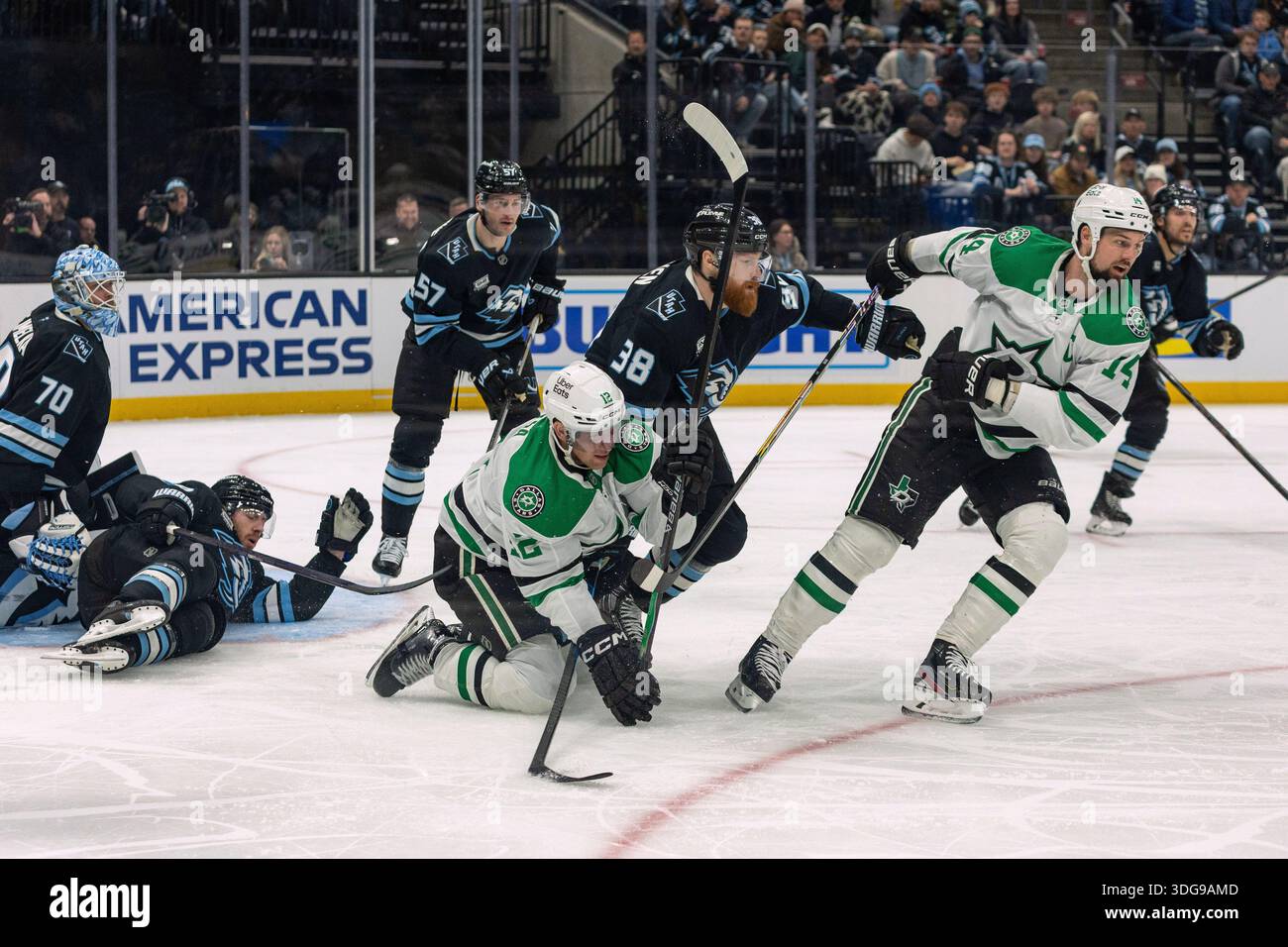Utah Mammoth battle against the Dallas Stars during the second period ...