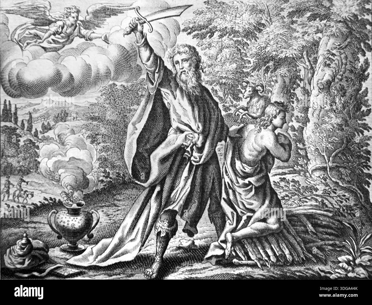 Abraham Prepares to Sacrifice His Son Isaac, tested by God, on Mount ...