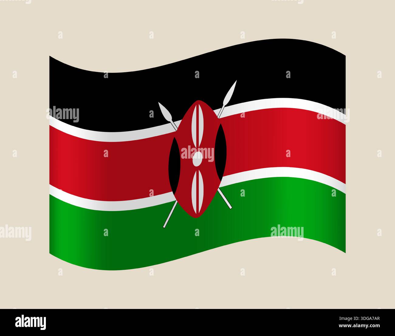 The Kenyan national flag waving in the wind, a vector illustration of ...