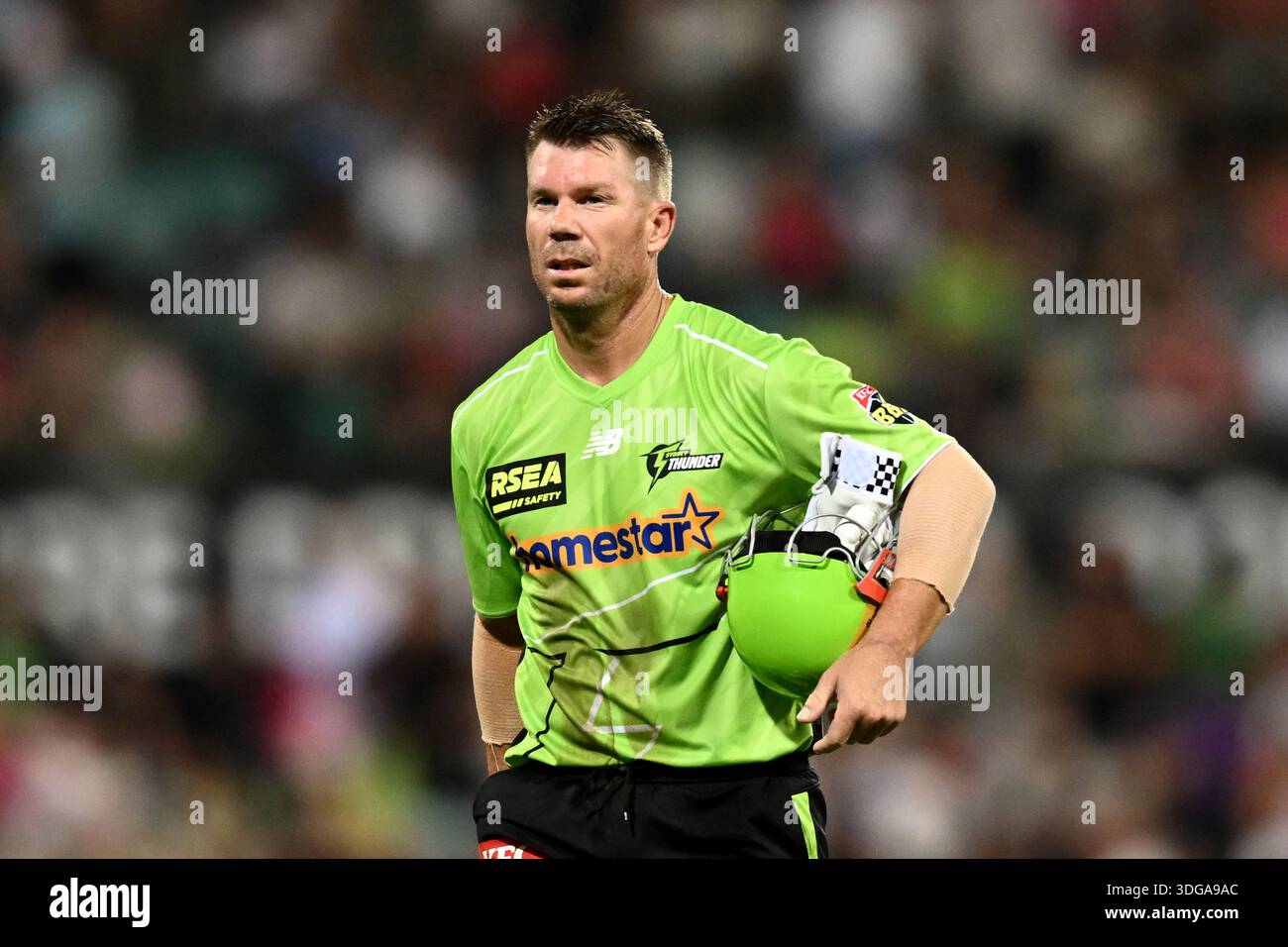 Sydney, Australia. 16th Jan, 2026. David Warner of the Thunder leaves ...