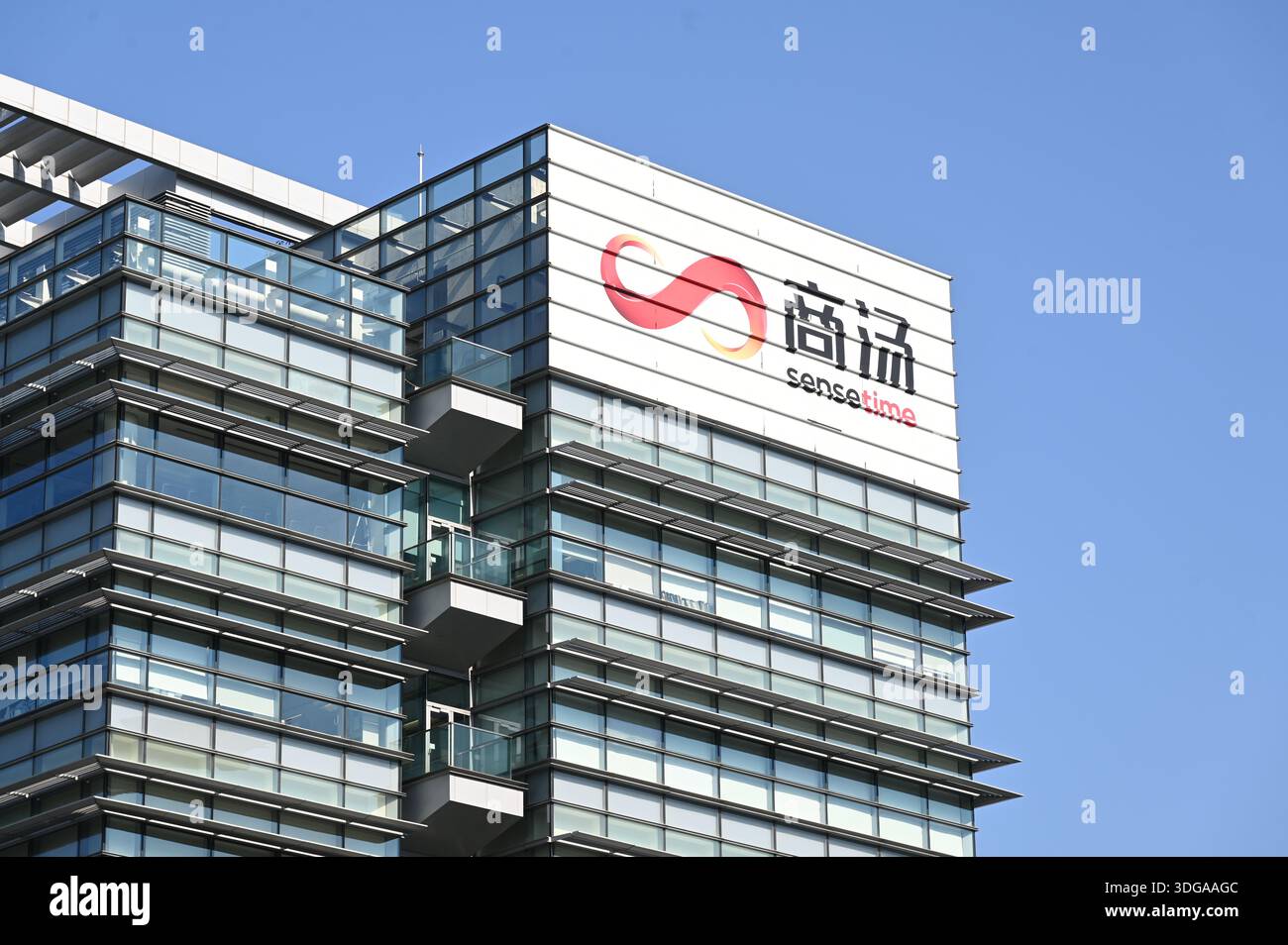 A general view show the Chinese brand of SenseTime Group Inc. logo at ...
