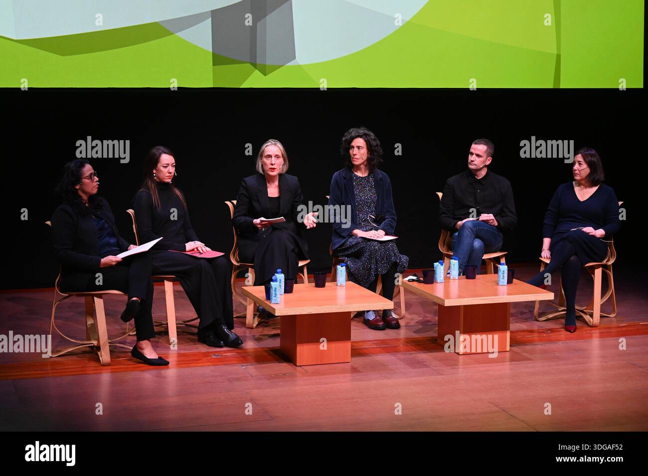 The director general of the Guggenheim Museum Bilbao, Miren Arzalluz (3l), and the Museum's ...