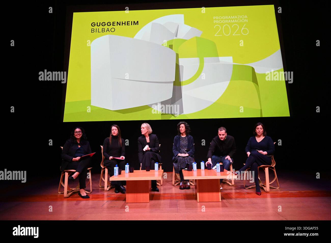 The director general of the Guggenheim Museum Bilbao, Miren Arzalluz (3l), and the Museum's ...