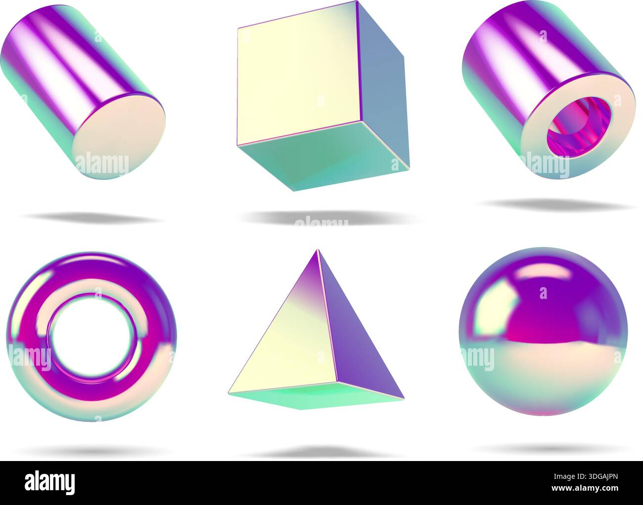 Collection of retro chrome 3D vector shapes with realistic metallic ...