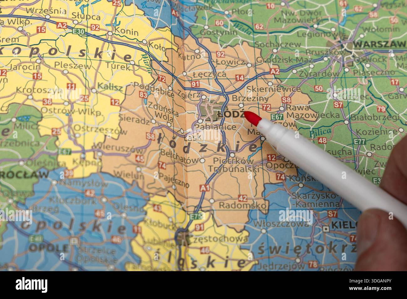 Map of the Lodz Voivodeship, showing the largest city of Lodz on the ...