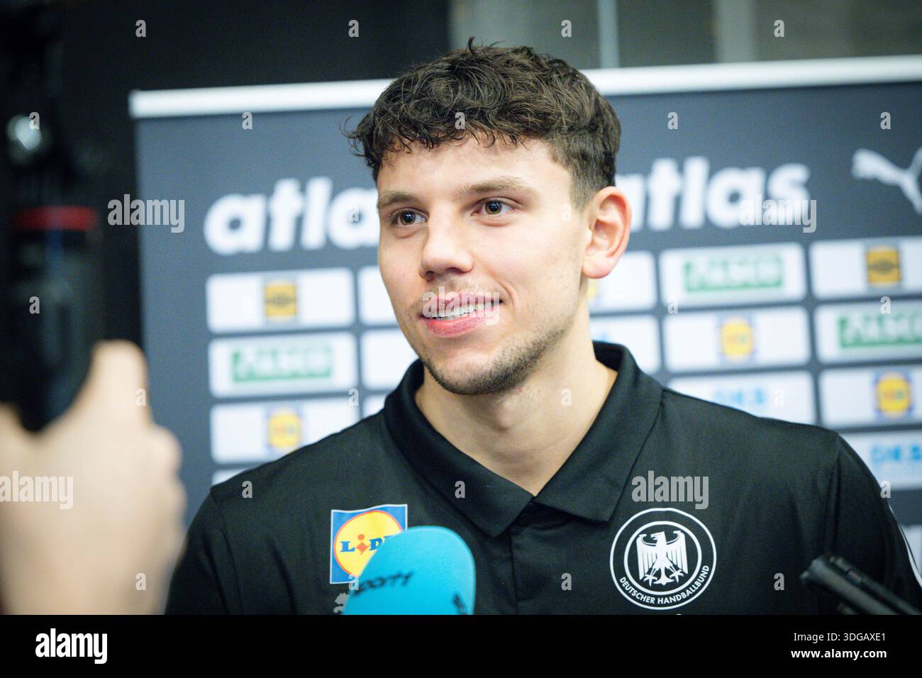 Silkeborg, Denmark. 16th Jan, 2026. Marko Grgic stands at a press ...