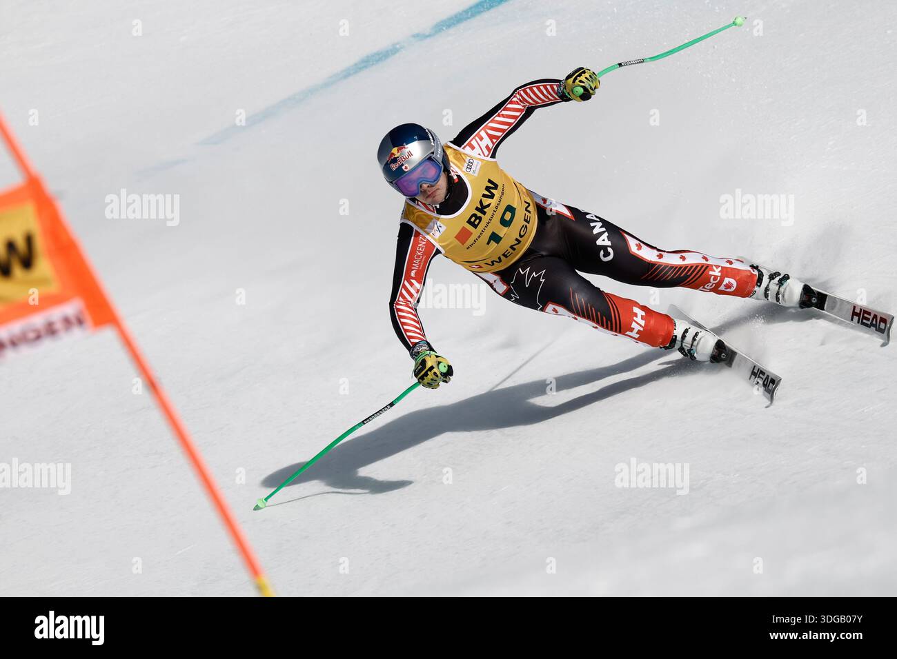 Canada's James Crawford speeds down the course during an alpine ski ...
