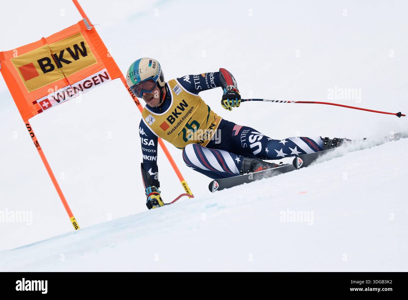 United States' River Radamus speeds down the course during an alpine ...