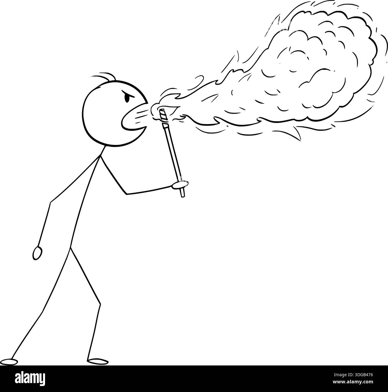 Person or spitter spitting flames at a fire show, vector cartoon stick ...