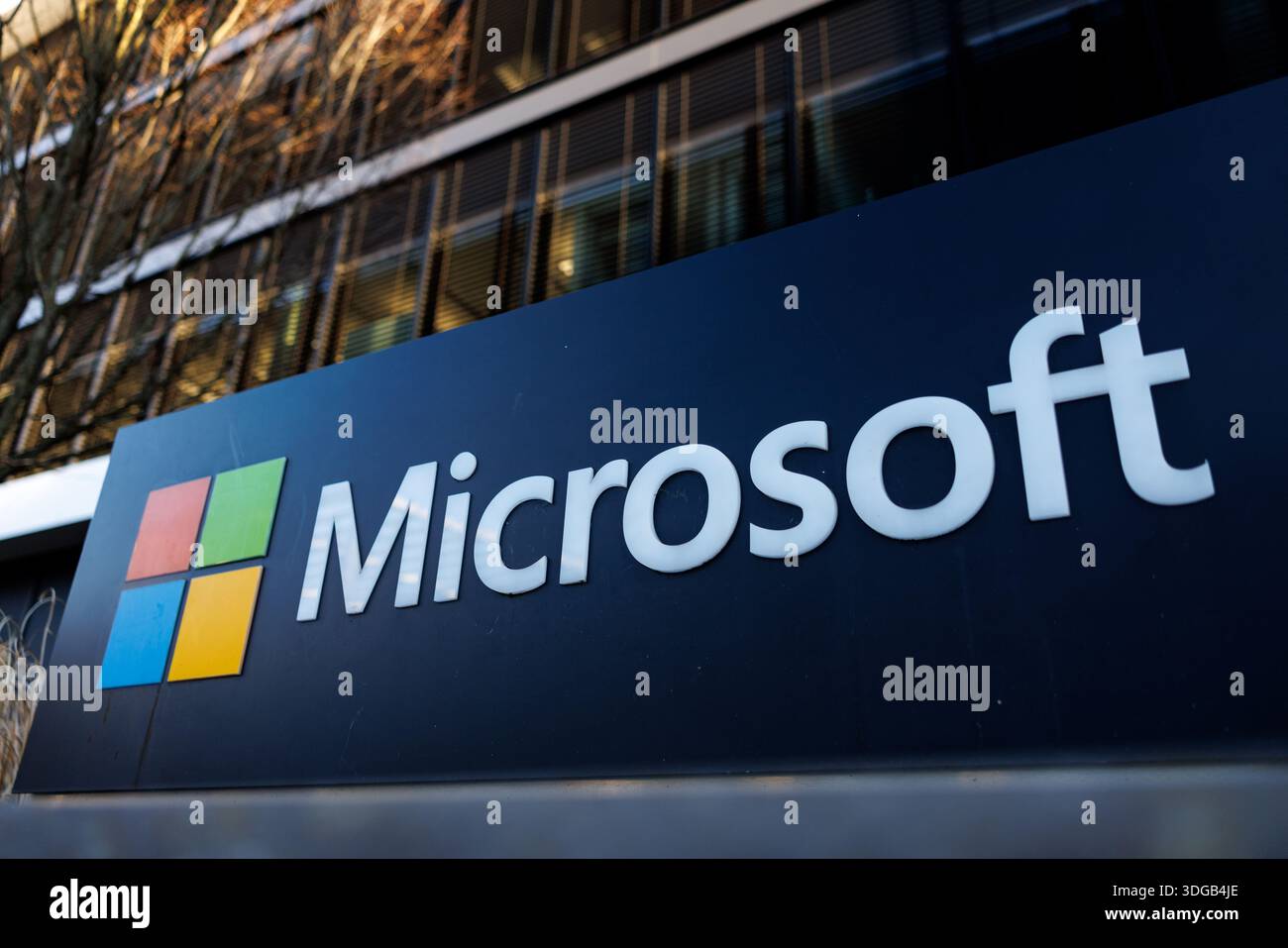 Munich, Germany. 15th Jan, 2026. The Microsoft logo and lettering can ...