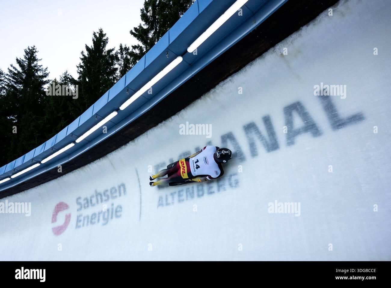 NYDEGGER Lukas David (Germany) in front of branding, GER, IBSF Skeleton ...