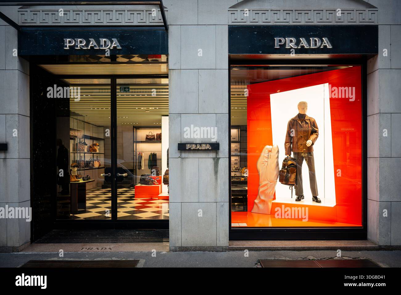 Milan, Italy - 2026, 13 Jan: Striking Prada FW25 boutique window ...