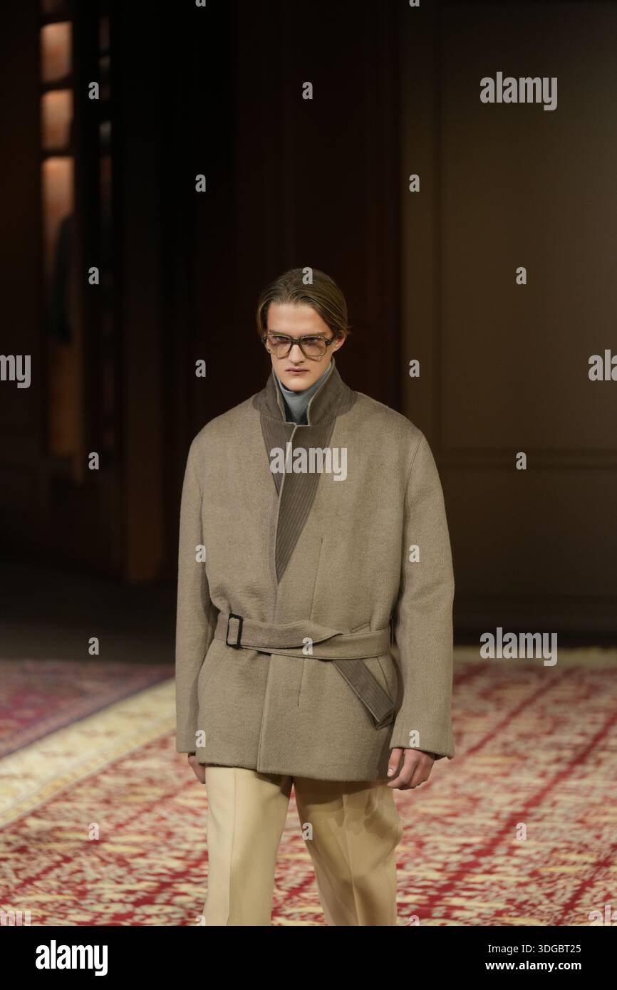 A model wears a creation as part of the Ermenegildo Zegna Fall/Winter ...