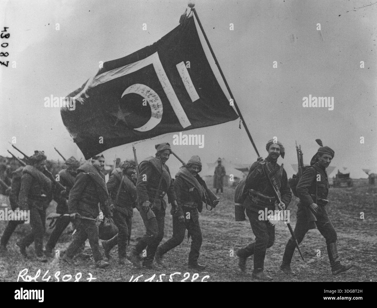 Ottoman Turkish soldiers posing with flags in November 1914, shortly ...