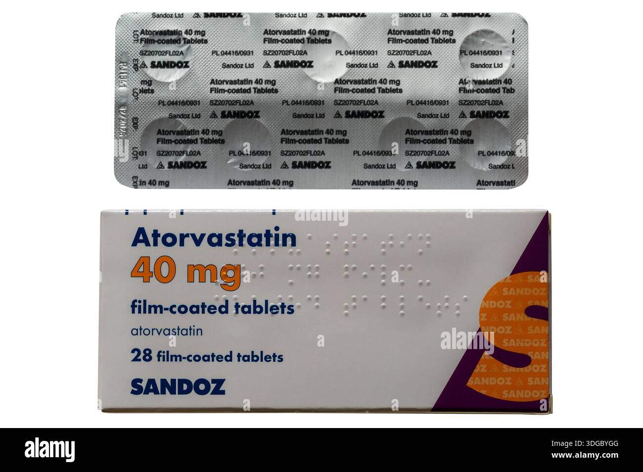 Packet of Atorvastatin film-coated tablets statins pack 40 mg with ...