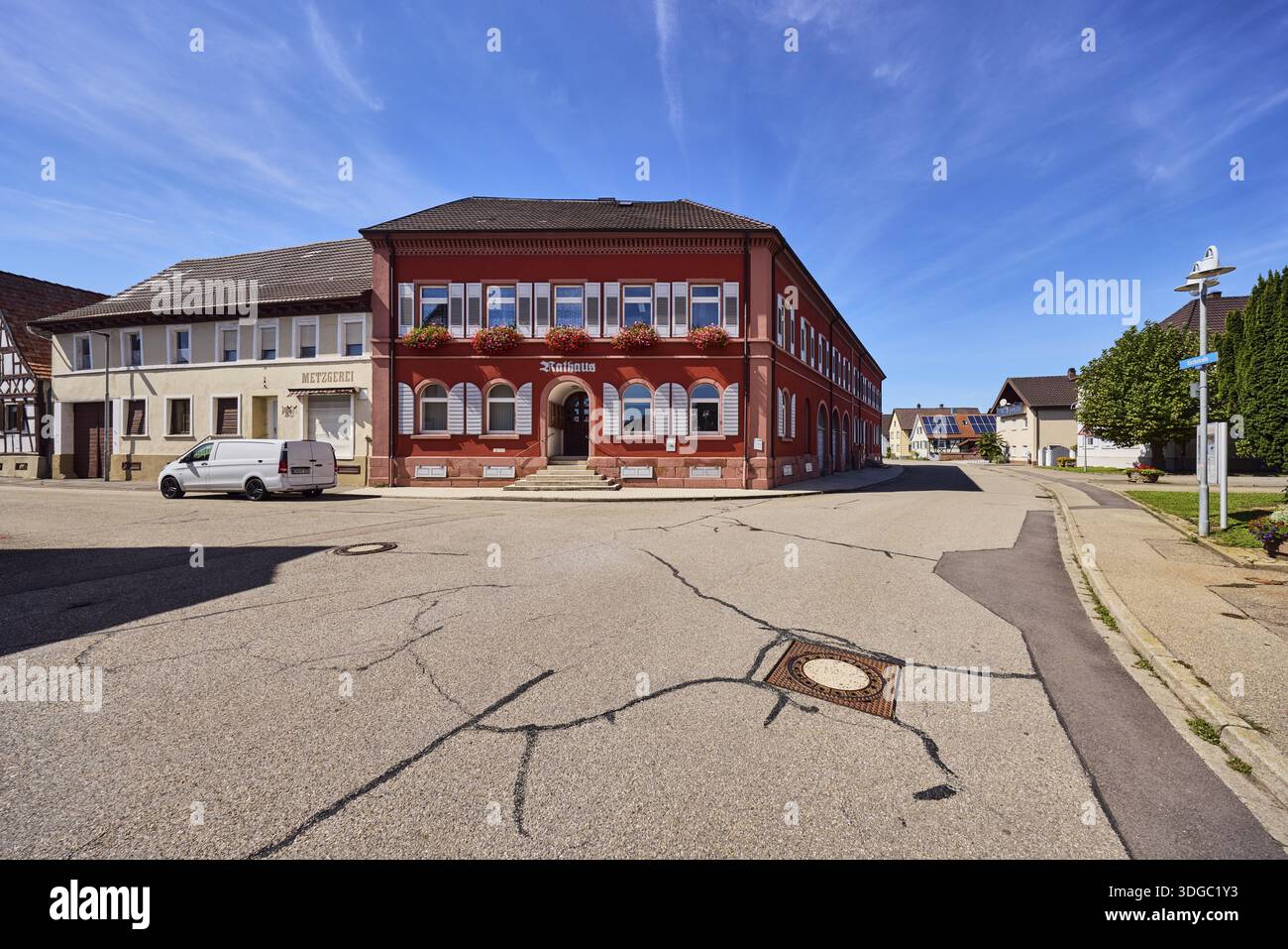 Grafenhausen Town Hall, facade with windows, shutters and cellar ...