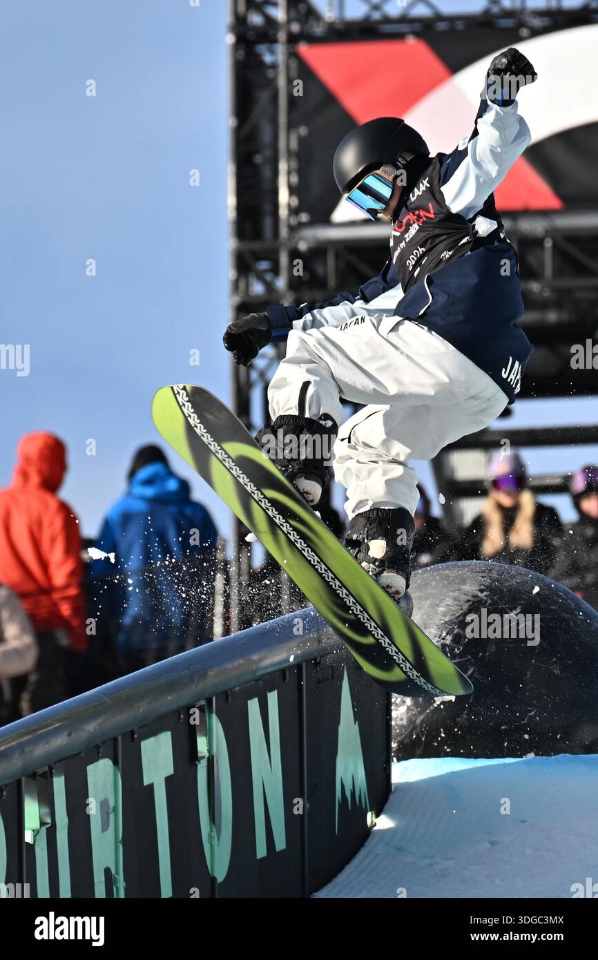 Ryoma Kimata of Japan competes in the men's snowboard slopestyle ...