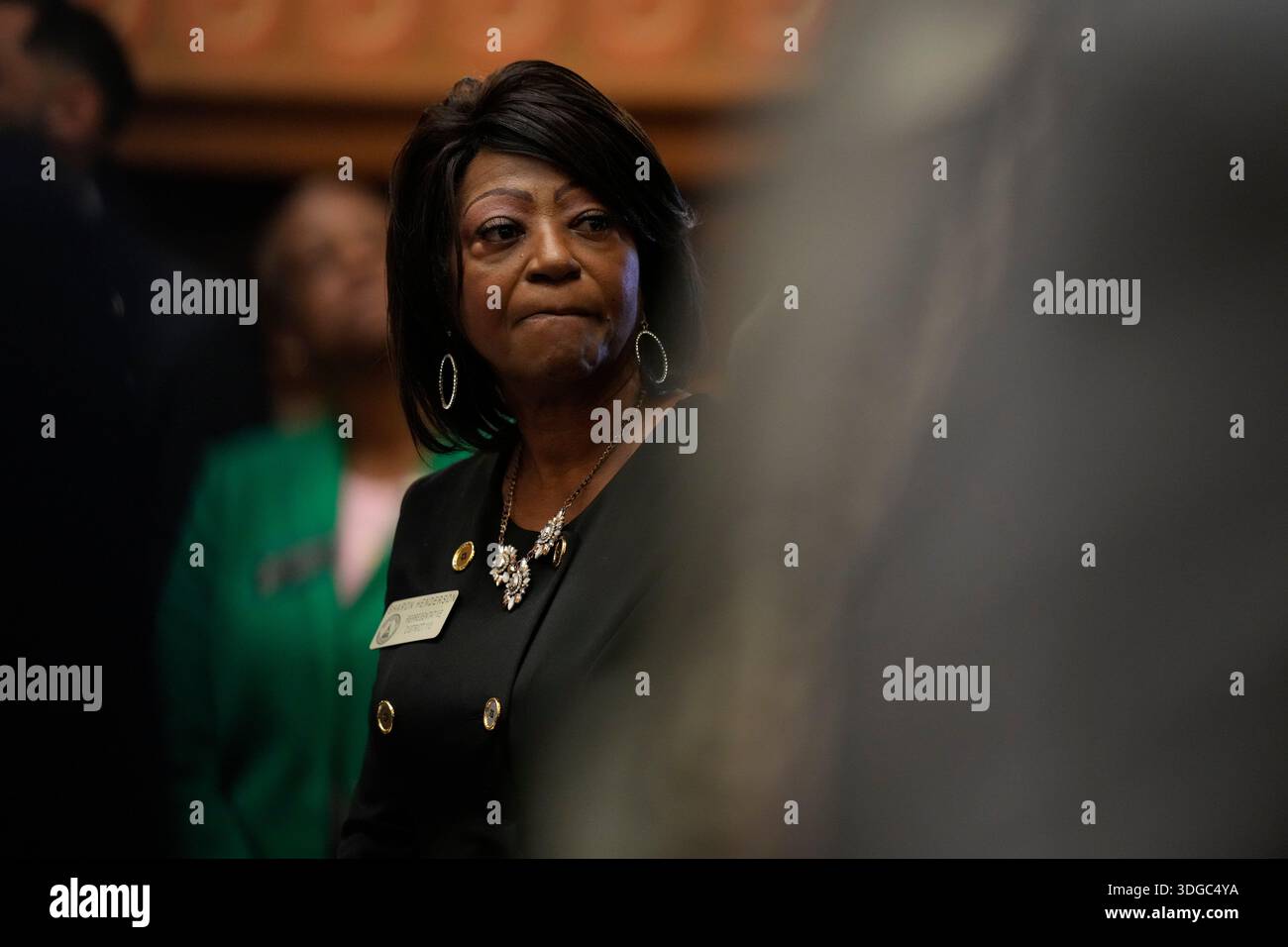 Rep. Sharon Henderson, a Democrat from Covington, listens to Gov. Brian ...