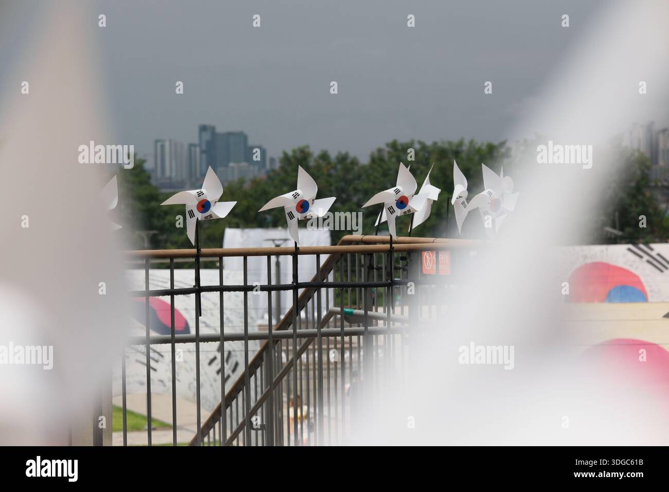Seoul, South Korea: Korean national flags with handwritten messages ...
