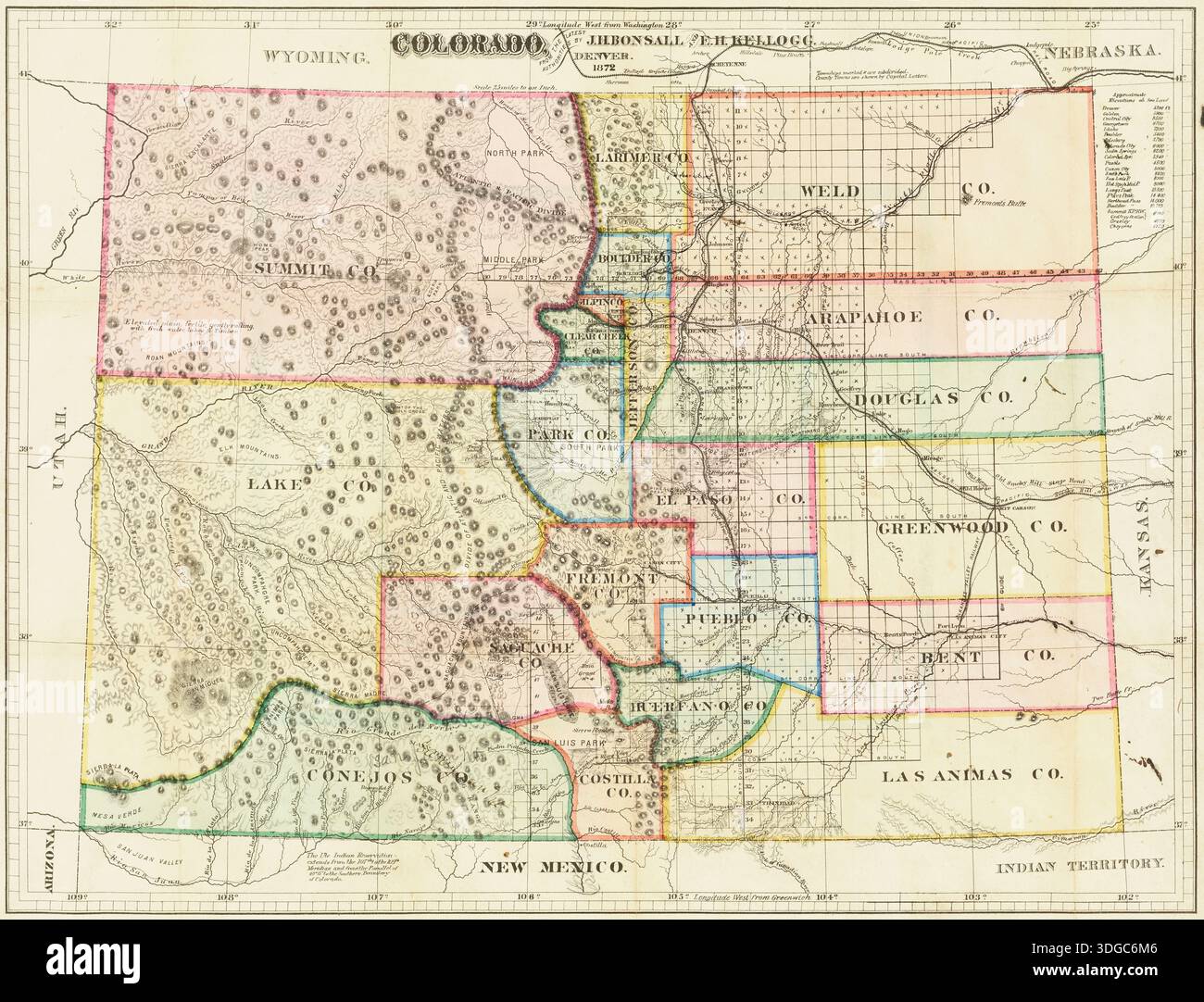 Map of Colorado showing railroads, settlements, topography, and county ...
