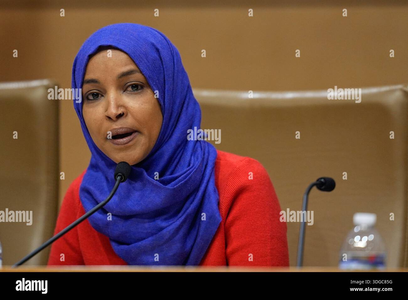 Rep. Ilhan Omar, D-Minn., speaks during a field hearing on immigration ...