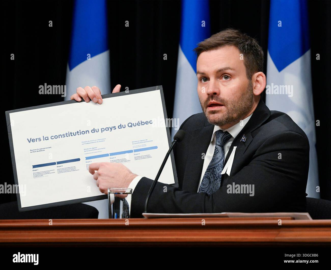 Le chef du Parti québécois, Paul St-Pierre Plamondon, lors d'une ...