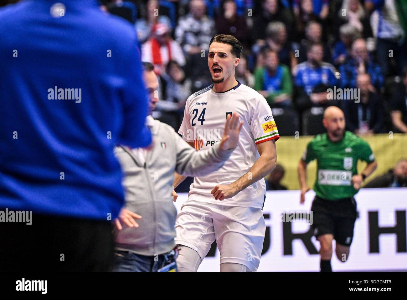 Kristianstad, Sweden. 16th Jan, 2026. Iceland vs Italy, Handball match ...