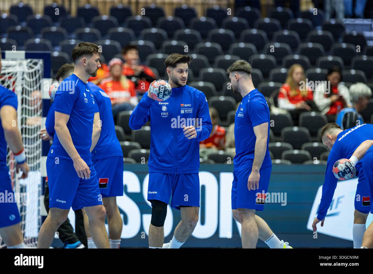 HERNING, DENMARK - JANUARY 16: team Romania during warm up during the ...