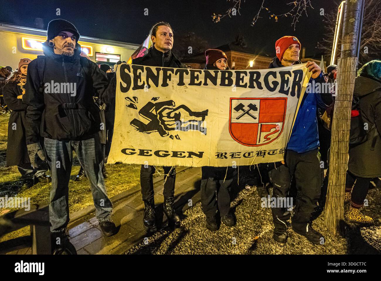 Cottbus, Germany. 16th Jan, 2026. People take part in a demonstration ...