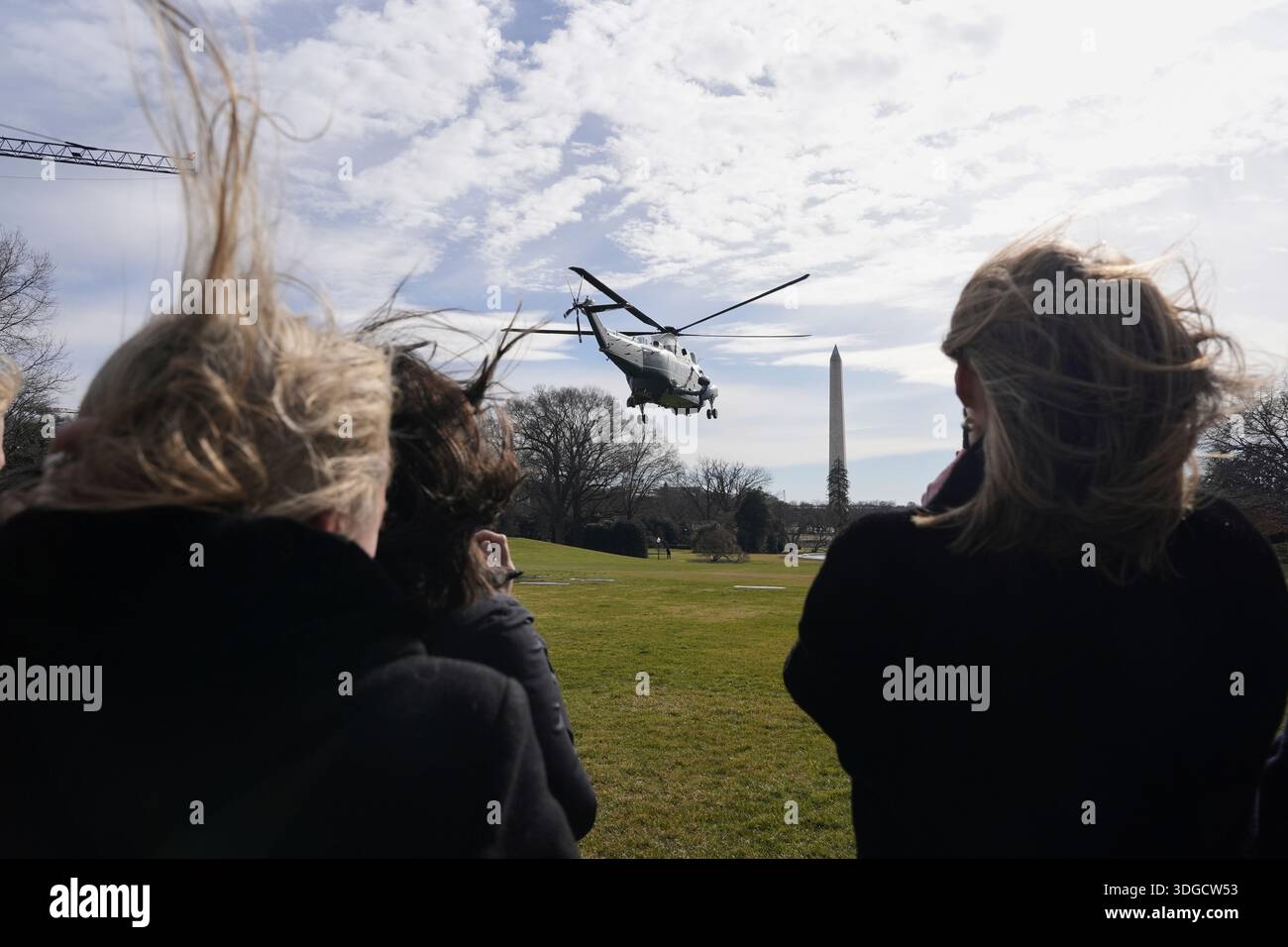 President Donald Trump departs on Marine One from the South Lawn of the ...